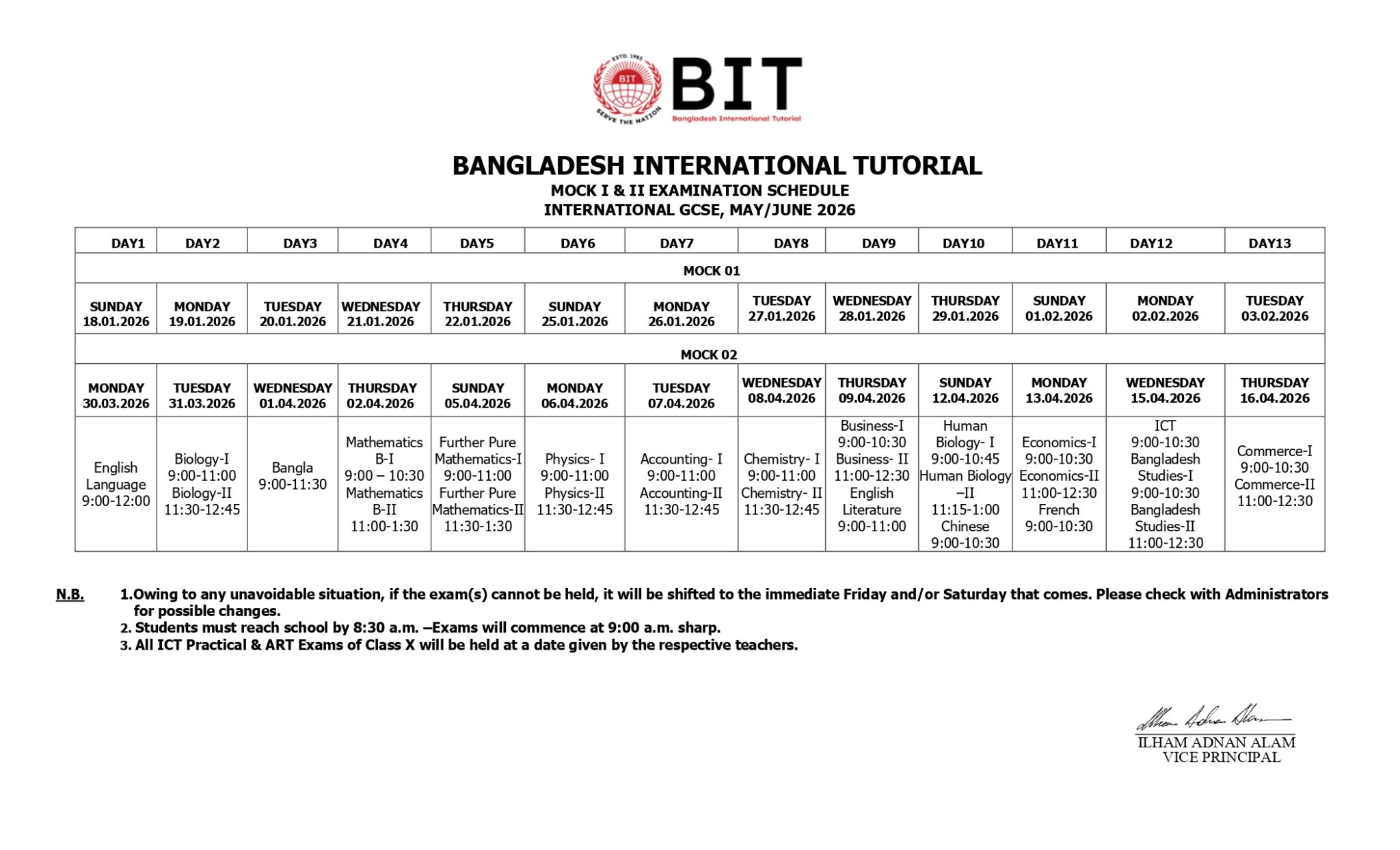 B.I.T.L – Bangladesh International Tutorial Limited » NOTICE of Mock ...